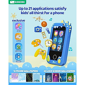KOKODI Kids Smart Phone Toys, Touchscreen HD Dual Camera Cell Phone for Kids, Christmas Birthday Gifts Dinosaur Toddler Play Phone for Boys 3-10, Travel Toy Preschool Learning Toy for Kids