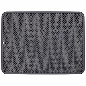 S&T INC. Silicone Dish Drying Mat or Trivet for Kitchen Durable, Heavy Duty, Non-Slip, Dishwasher Safe and Heat Resistant, 12 Inch x 15.8 Inch, Grey