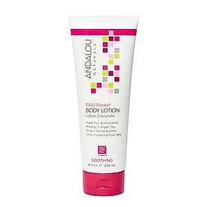 Andalou Naturals 1000 Roses Soothing Body Lotion, with Cocoa + Shea Butter, Aloe & Rosehip, Hydrating Sensitive Skin Lotion for Dry Skin, 8 Fl. Oz