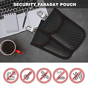 FYY (2 Pack Faraday Bags for Key Fob Protector, RFID Anti-Theft Faraday Key Fob Protector with Hook and Keyring, Key Fob Black Pouch for Car Security