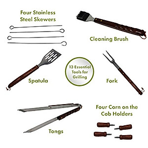 Cuisinart CGG-306 Chef's Style Portable Propane Tabletop 20,000, Professional Gas Grill, Two 10,000 BTU Burners, Stainless Steel & CGS-W13 Wooden Handle Tool Set (13-Piece), Black