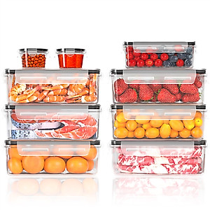 HOMETALL 18 PCS Food Storage Containers with Lids, Plastic BPA-Free Meal Prep Containers Reusable, Airtight & Leak proof Large Food Containers with Labels & Pen