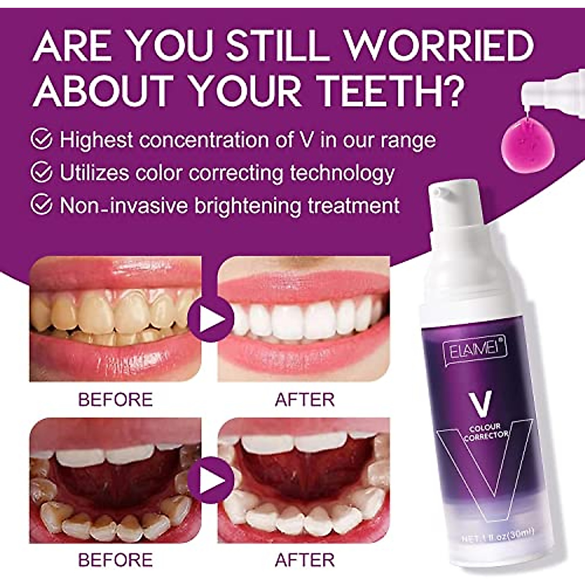 2Pcs Teeth Whitening Toothpaste, Dental Colour Corrector, Purple Toothpaste for Teeth Whitening, Travel Toothpaste, Non-invasive Purple Teeth Whitener Tooth Paste, Reduce Yellow Stains