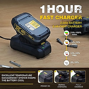 RIDA Cordless Impact Driver Kit,180N.m. 20V Impact Drill Driver Set 1/4" All-Metal Hex Chuck, 0-2800RPM Variable Speed, 2.0Ah Battery & Fast Charger, 25 Pcs S2 Bits &Tool Bag New Year Gift