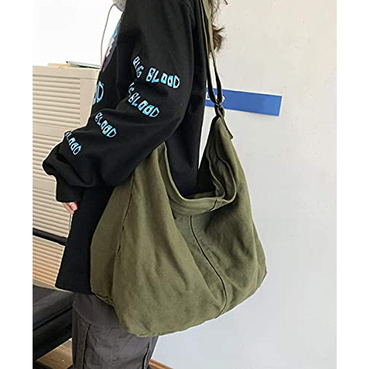 Large Canvas Shoulder Bag for Women with Zipper Hobo Bag Fashion Tote Purse Cute Crossbody Bag School Bag