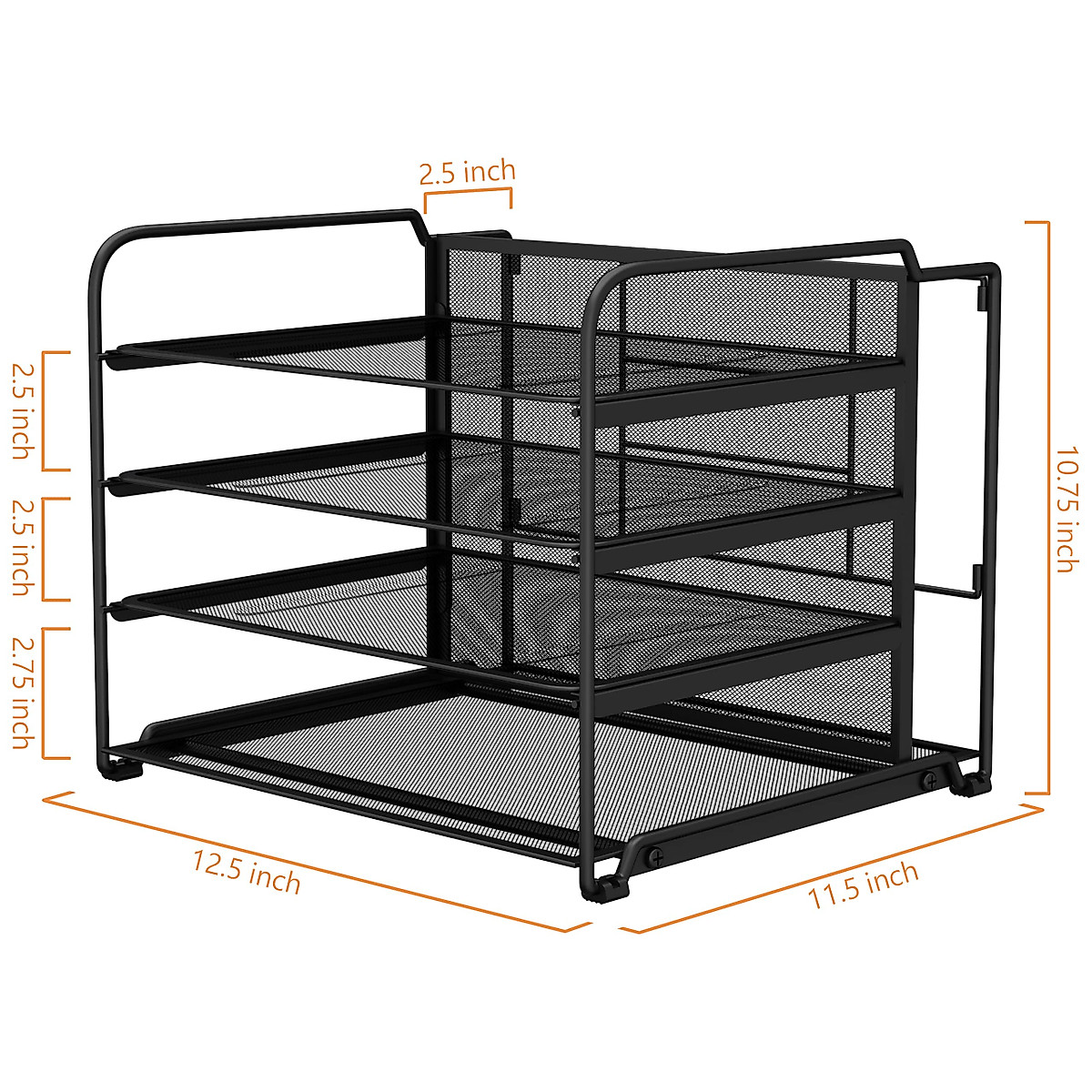 CAXXA 4 Tier Mesh Document Trays with Vertical Upright Section for Hanging File Holders, Mesh Office Supplies Desk Organizer, Black