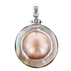 South Pacific Mabe Cultured Pearl In Shell 925 Sterling Silver Pendant, 1 1/2" p78540