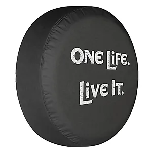 Boomerang 32" One Life Live It - Spare Tire Cover - (Black Denim Vinyl) - White Print - Made in The USA