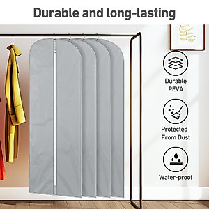 Shenehsmp 10 Pack Dress Bags for Gowns Long, 65'' Garment Bags for Hanging Clothes, Dress Garment Bag, Clear Foldable Long Dress Bag for Closet Storage and Travel, Gray