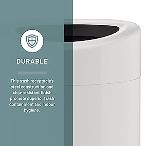Safco Open-Top Modern Trash Can, Durable & Puncture-Resistant Stainless Steel, 14 Gallon, White