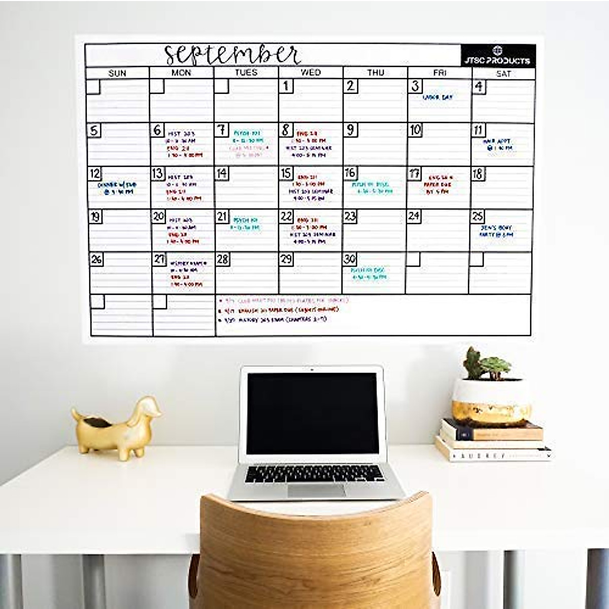 Dry Erase Wall Calendar 24x36 inch Monthly planner Undated Laminated, Includes Accessories