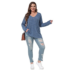 BELAROI Plus Size Long Sleeve Tops for Women Dressy Casual Shirts V Neck Tunic Sweaters Pullover Lightweight Loose Fit(2X, Navy Blue)