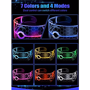TOODOO 2 Pairs LED Visor Glasses 7 Colors Futuristic Glasses 4 Modes Light Up Glasses Honeycomb Luminous Glasses for Adults (Elegant Style)