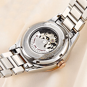 Women's Diamond Automatic Mechanical Rose Gold Stainless Steel Sapphire Waterproof Lady's Elegant Blue Watch (blue dial)