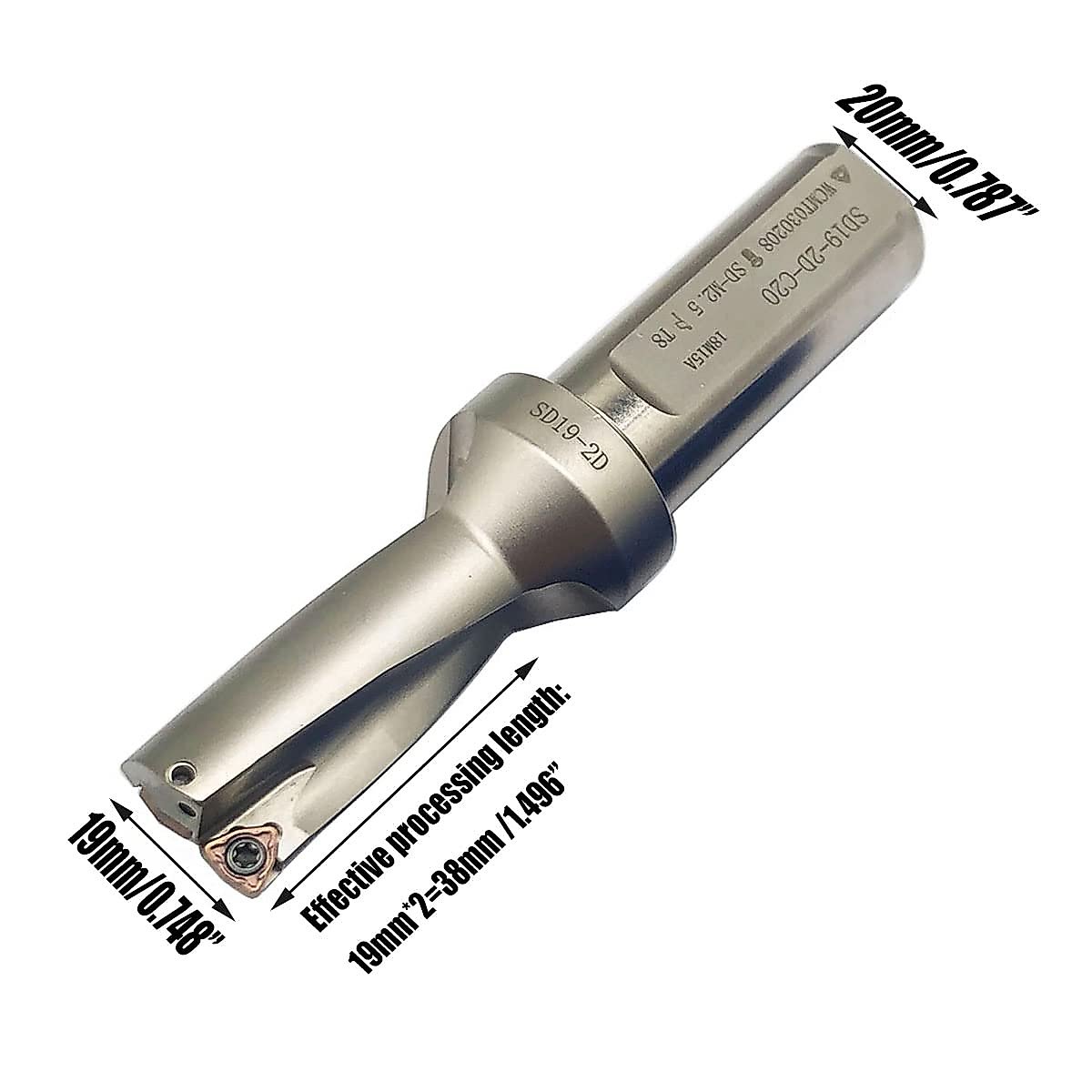 GBJ WC- Φ19-2D -C20 +10pcs WCMX030208FN Indexable U Drill Inserts Holder Fast Water Jet Drill Violent Drill WPD Series (WPD-Φ19-2D-C20+WCMX030208)
