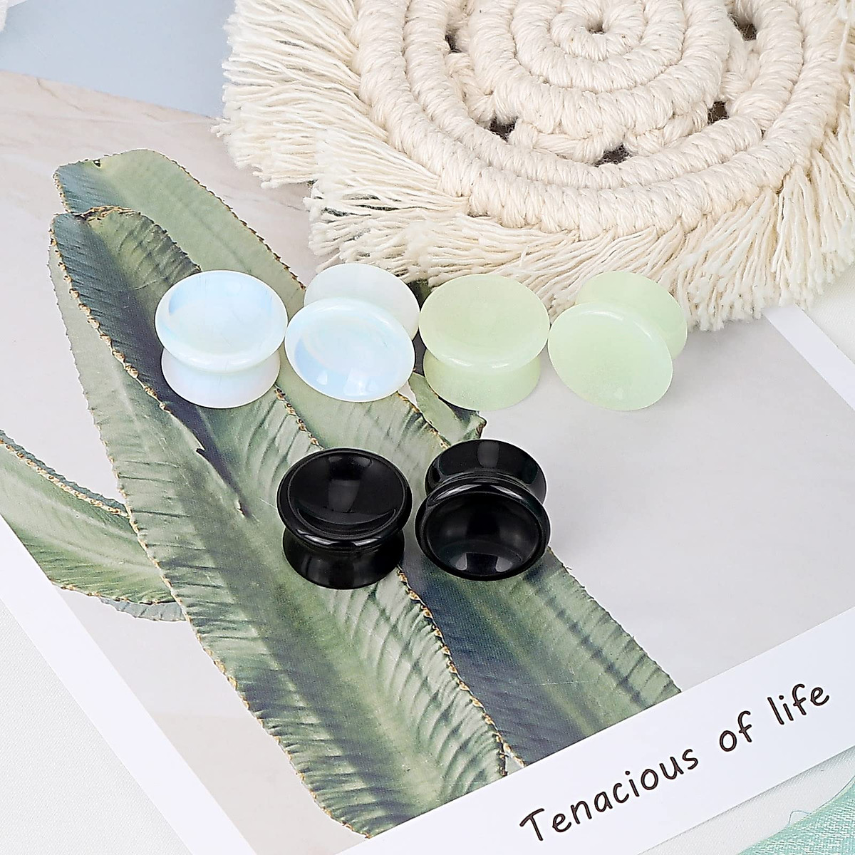 Stuppendux 3Style 6Pcs Concave Natural Stone Double Flared Ear Tunnels Plugs Gauges Stretcher Expander Kit For Men Women 0G 8MM