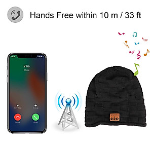 Wireless Beanie for Men, Smart Music Knit Winter Hat with Speaker Mic for Fitness Outdoor Sports, Black