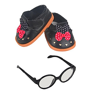 MSYO 18 Inch Doll Playset for Girl Dolls, Micky Themed Doll Accessories for American Dolls, Including Red Bow Hairband, Red Micky Skirt, Doll Necklace, Shoes Socks Glasses, Total of 7 pcs