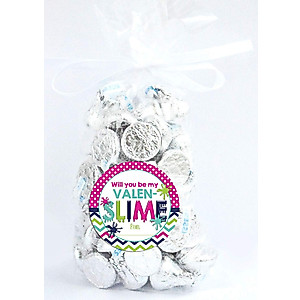 Slime Time Valentine Party Favor Sticker Labels, 40 2" Party Circle Stickers by AmandaCreation, Great for Classroom Valentines, Envelope Seals, Gifts & Treats