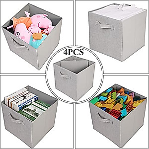AYVANBER 4 PCS Cube Storage Boxes Foldable Fabric with Handles Shelf Organizer Baskets Bin for Toys Clothes Office Products Nursery Room Home Closet Drawers (Light Grey)