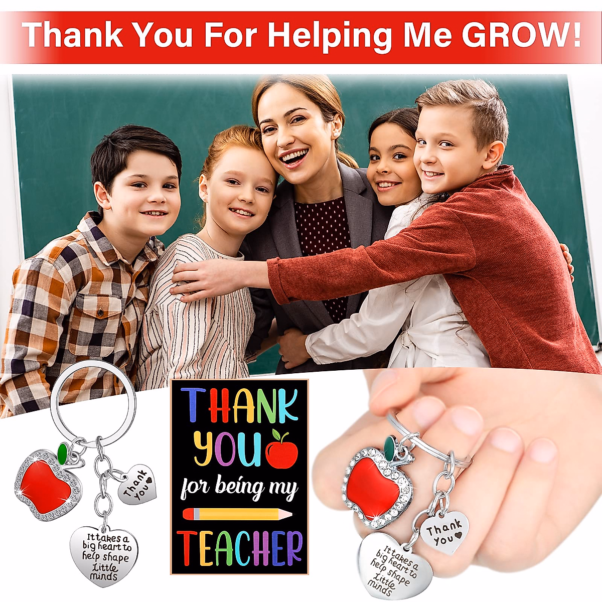 Jutom 4 Set Christmas Teacher Gifts Teacher Appreciation Gift for Women Include Thank You Teacher Coffee Mug If You Can Read This Socks Teacher Gift Socks Keychain Greeting Card(Big Heart)