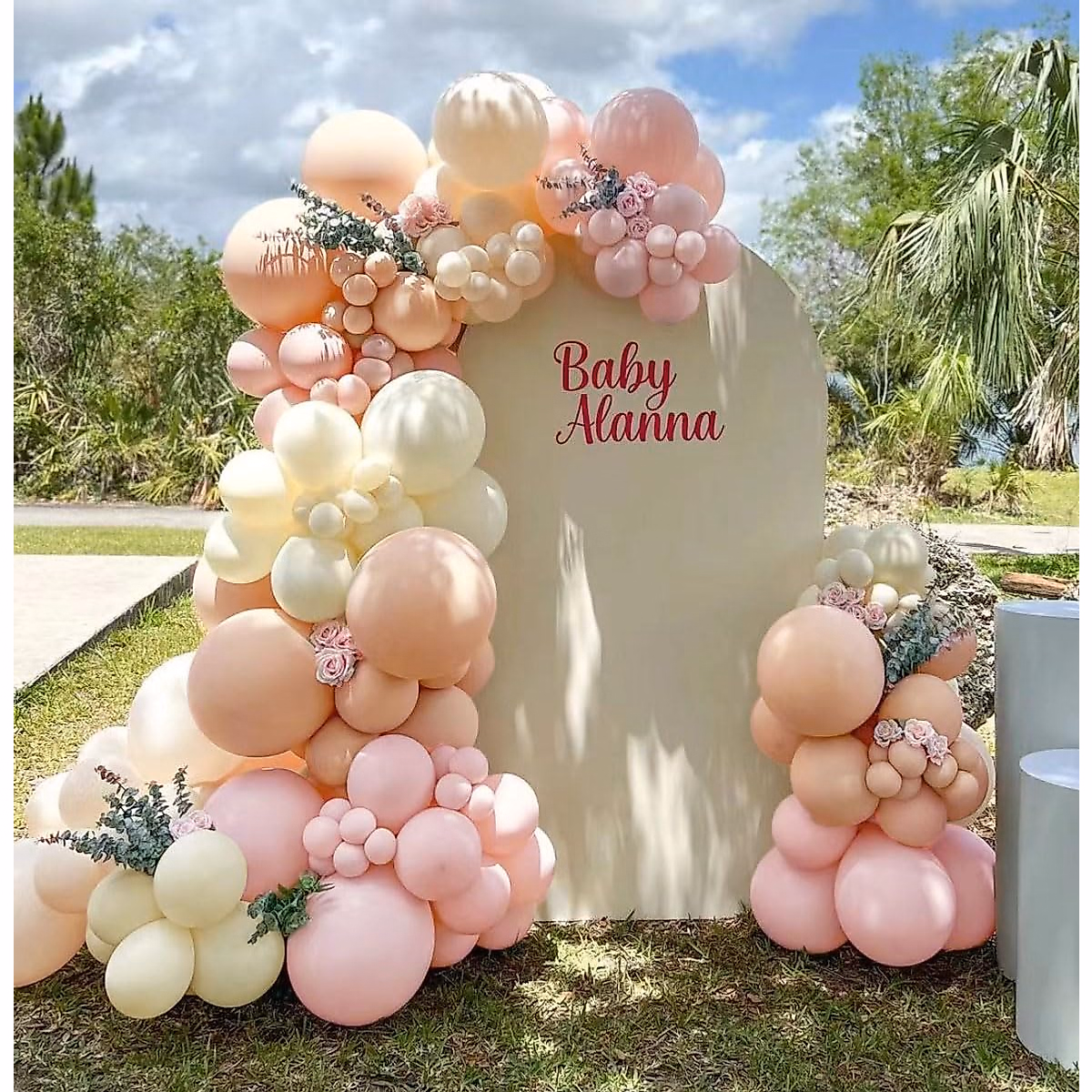 Pink White Balloon Garland Double Stuffed Baby Pink Blush Balloons Pastel Pink Cream Beige Balloons Light Pink Ivory Balloon Arch Kit for Boho Birthday Baby Shower Wedding Bridal Party Decor