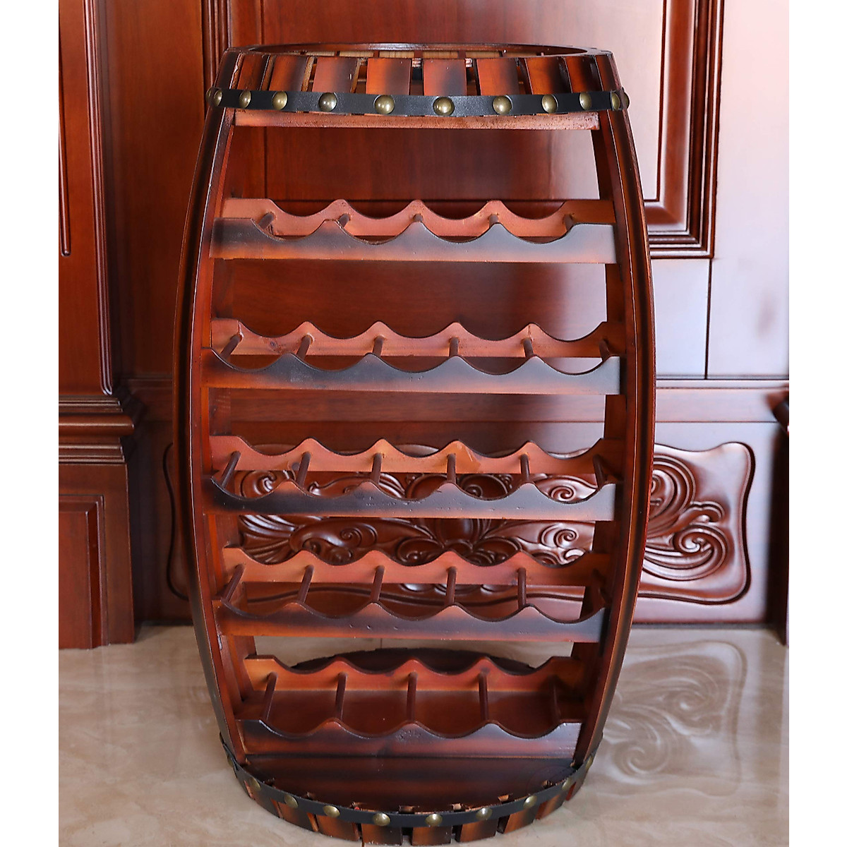 Vintiquewise Large Wooden Barrel Shaped 23 Bottle Wine Rack