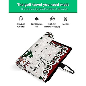 Golf Towel Christmas Snowman Xmas Tree,Waffle Pattern Microfiber Club Cleaner Golf Towels with Carabiner Clip for Women Men Dad,Winter Cedar Retro Linen Golf Towel for Golf Bags Accessories,24x16in