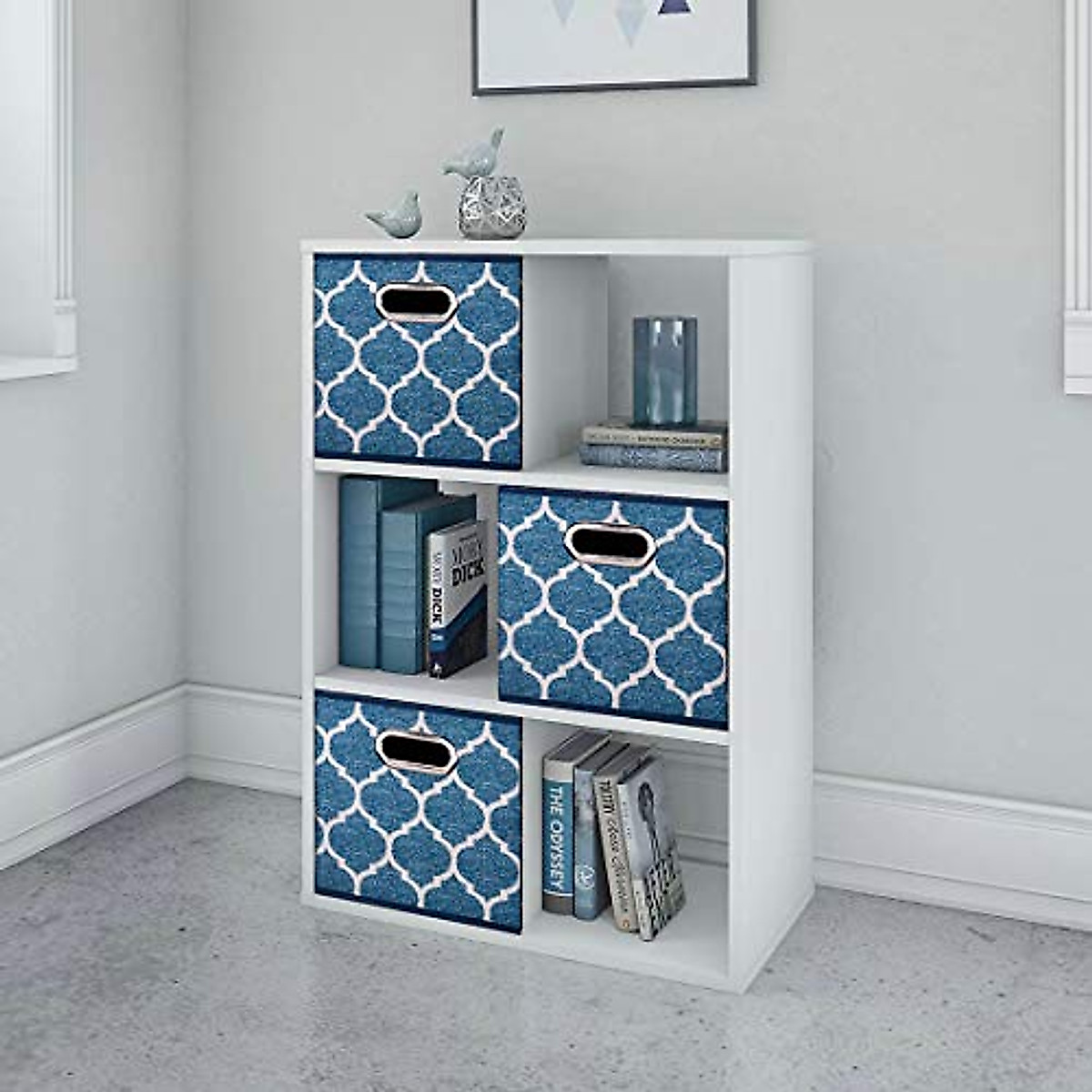 i BKGOO Cloth Storage Bins Set of 6 Thick Fabric Drawers Foldable Cubes Basket Organizer Container with Dual Metal Handles for Shelf Cabinet Bookcase Boxes Navy-Blue 10.5x10.5x11 inch