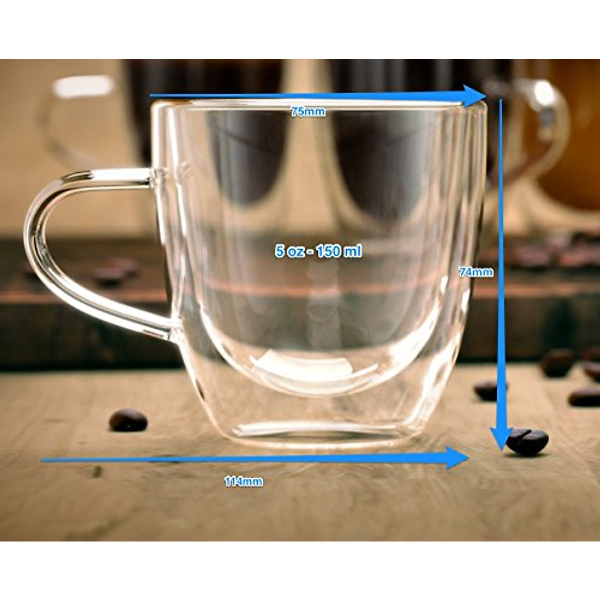 Espresso cups 5 oz - Glass Espresso cups - Set of 4 - Double Wall Espresso Cups, Espresso cup with Handle, Gift Box Set, Premium Expresso coffee cups sets - Stone & Mill AM-04 espresso shot glasses