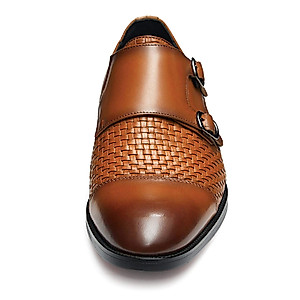 FRASOICUS Men ’s Dress Shoes Genuine Leather Single Monk Strap Slip-On Shoes for Formal Occasions 13 Brown