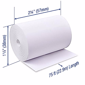 POS1 Thermal Paper Rolls 2-1/4 x 75 ft | 38mm diameter | fits Verifone vx520 | fits Ingenico iCT220 and iWL250 | CORELESS | BPA Free | 50 rolls per case