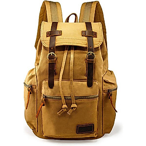 GEARONIC Vintage Canvas Backpack, Casual Daypack Backpacks for Men Women, 15inch Laptop Bag Travel Hiking Camping Rucksack - Khaki