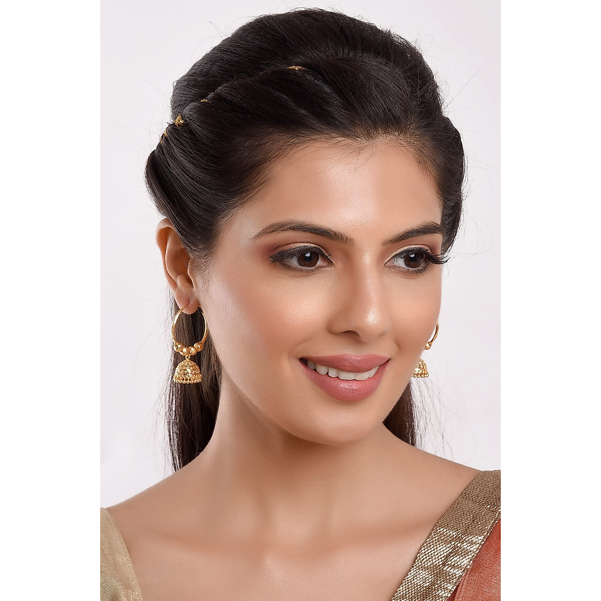 Efulgenz Gold Tone Jhumka Jhumki Hoop Earrings Indian Earrings for Women Traditional Bollywood Jhumka Jhumki Dangle Earrings Set for Women Indian Jewelry for Women Earrings