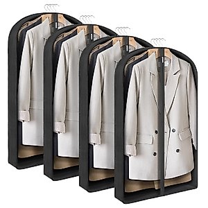 Kntiwiwo 40" Suit Bags for Closet Storage, 4" Gusseted Clear Garment Bags for Hanging Clothes with Zipper, Clothes Storage Bags for Coats,Jackets,Shirts and Dresses(4 Pack)