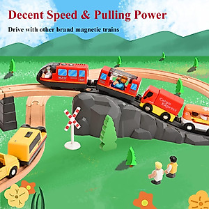 Giant bean Battery Operated Action Locomotive Magnetic Train Set for Wooden Train Tracks, Powerful Engine Compatible, Wood Train Track Toys for Kids 3+
