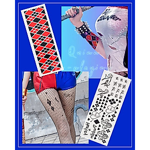 ABONDEVER Quinn Puddin Choker Halloween Set Adjustable Punk Leather Letter Collar Necklace Tattoo Stickers Rivets Spike Bracelet Halloween Harley Cosplay Accessories for Women (Black-B)