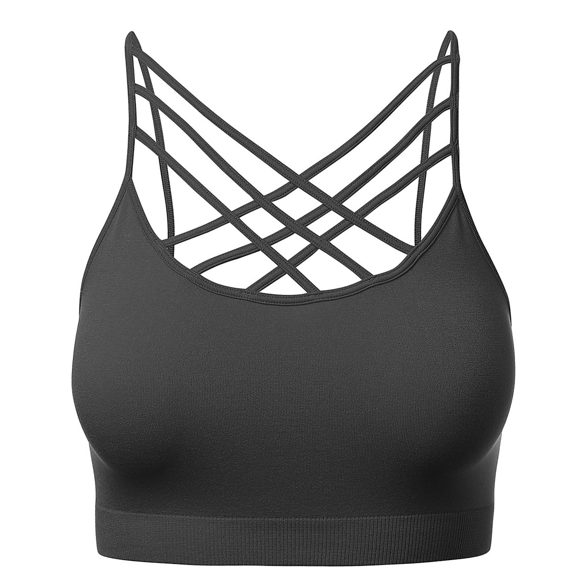 Basic Criss Cross Strappy Backless Racerback Seamless Bralette MIDGREY 1X2X