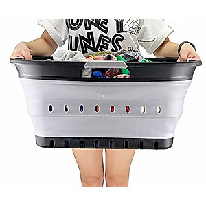 SAMMART 42L (11 gallon) Set of 2 Collapsible Plastic Laundry Basket - Foldable Pop Up Storage Container/Organizer - Portable Basket - Space Saving Hamper/Basket (Alloy Grey + Crystal Blue)