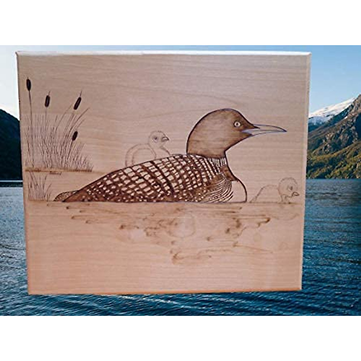Hand Burned Pine Wood Wall Picture Loon Family with Hanger USA Custom Hand Wood Burned Finished Edge Nice looking wall Picture Living Room Bedroom Bathroom Wall Decor