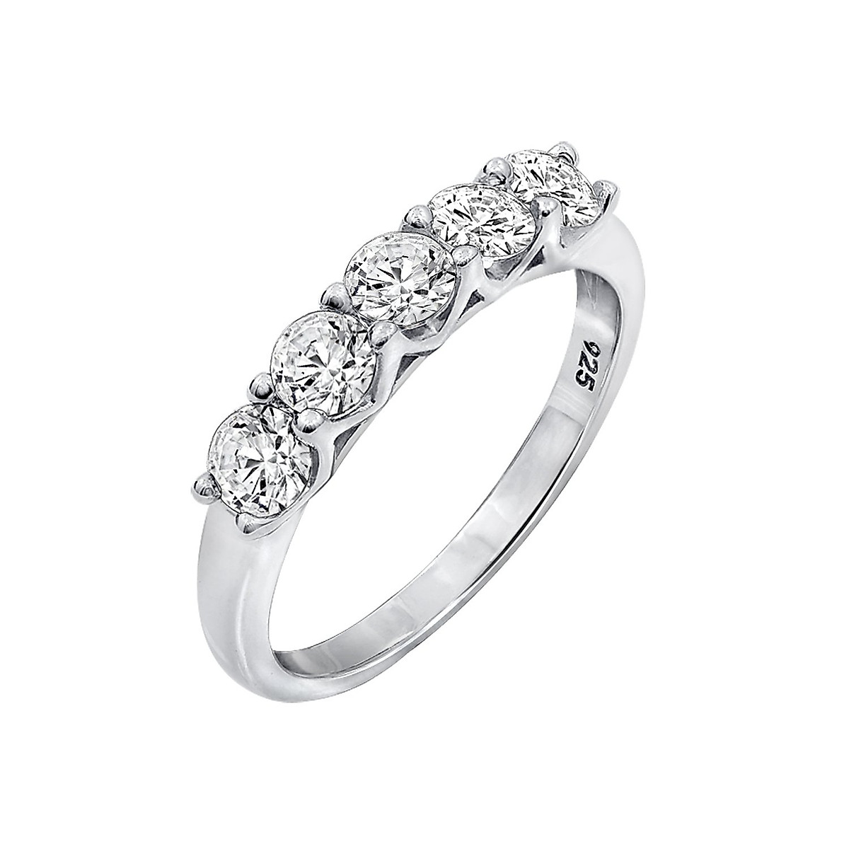 DIAMONBLISS Platinum Clad Sterling Silver 100-Facet 5-Stone Cubic Zirconia Band Ring (7)
