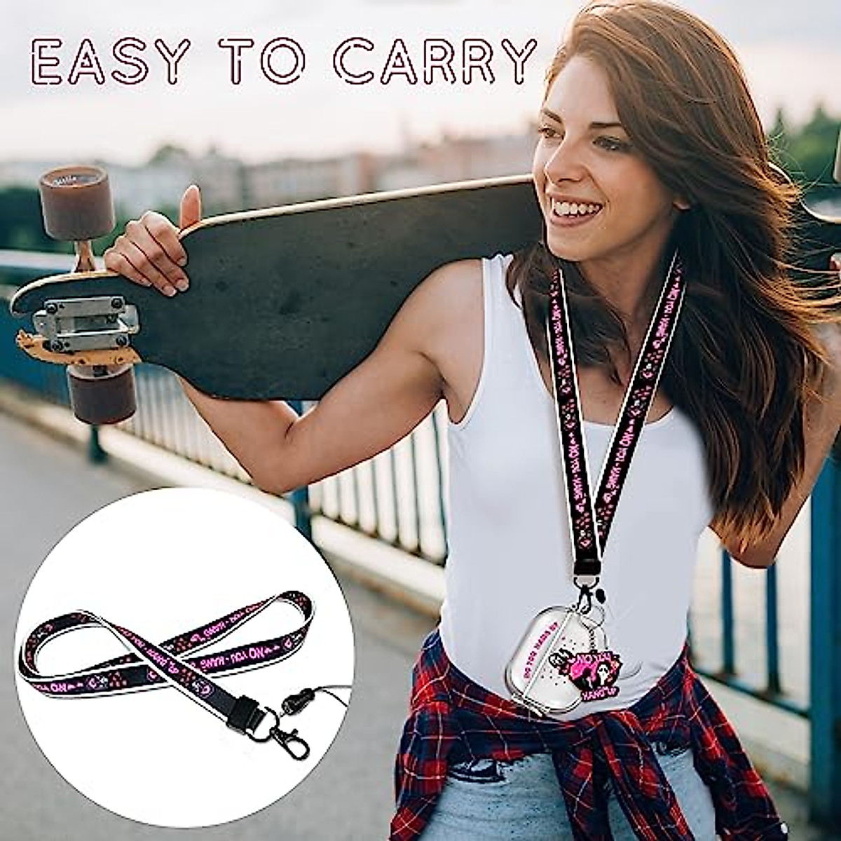 【with Lock】 for Airpods Pro 2/Pro Case, Scream & Ghost AirPods Pro 2nd/1st Generation Case Clear PC Hard Cover + Soft Silicone Inner Double Protection with Charm& Lanyard& Keychain for Women Girls