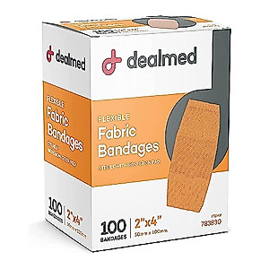 Dealmed Fabric Flexible Adhesive Bandages with Non-Stick Pad, Latex Free, Wound Care for First Aid Kit, 2" x 4" (Box of 100)
