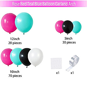 Hot Pink Black Teal Blue White Balloon garland arch, 122PCS Turquoise Blue Balloons Rose Red Balloons for Birthday Wedding Engagement Anniversary Bridal Shower Grown Up Party Decorations