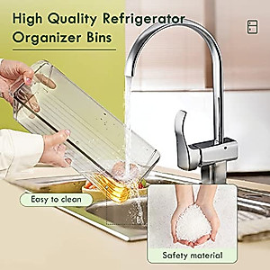 Aomola 4 Pack Refrigerator Organizer Bins - Stackable Fridge Storage Box with Lid, BPA-Free Kitchen Organization Containers Clear, Home Organize for Fruit Vegetable Drinks Food