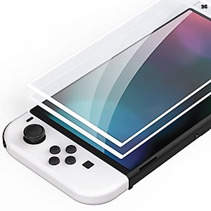playvital White Border Tempered Glass Screen Protector for Nintendo Switch OLED, Anti-Scratch Transparent HD Clear Protector Film for Switch OLED - 2 Pack Included