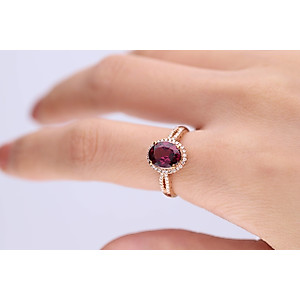 Gin & Grace 10K Rose Gold Purplish Pink Natural Garnet Real Diamond Ring (I1) with Daily Work Wear Jewelry for Women Gifts for Her