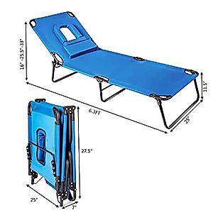 Giantex Beach Lounge Chair Chaise Lounge Chairs for Outside with Hole for Face,3 Adjustable Positions,Reclining Folding Lightweight Patio Lawn Chairs for Sunbathing Tanning Chair(1,Navy)