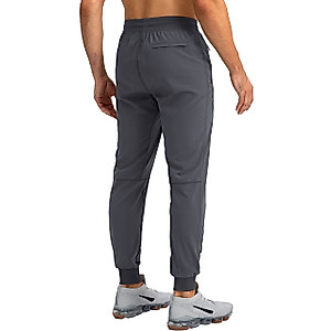 Pudolla Men's Lightweight Jogger Pants Workout Running Tapered Joggers for Men with Zipper Pockets for Athletic Travel Casual(Dark Grey X-Large)