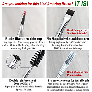 Bueart Design PRECISION Concealer brush for eyebrows Dual Ended Detail Flat Eyeliner definer Brow Brush with spoolies for eyebrow eyelash Spiral Brush Spoolie Mascara Brush